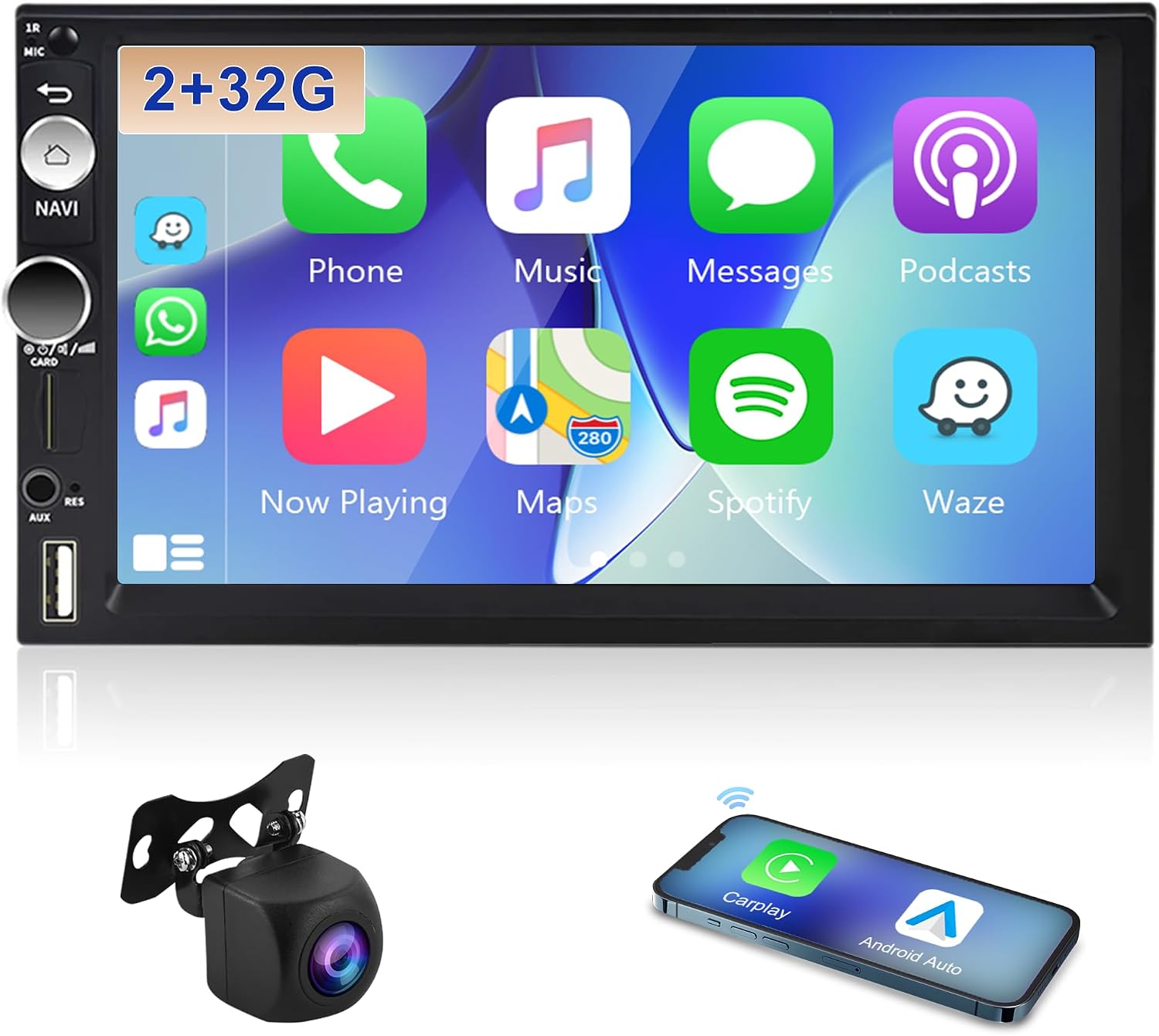 Amazon.com: 2G 32G Wireless Apple Carplay Double Din Car Radio Android ...