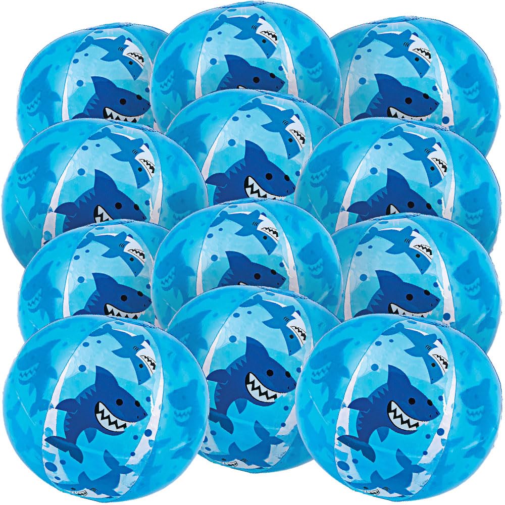 Amazon.com: 12 Pack - Inflatable Shark Party Beach Balls - Pool or ...