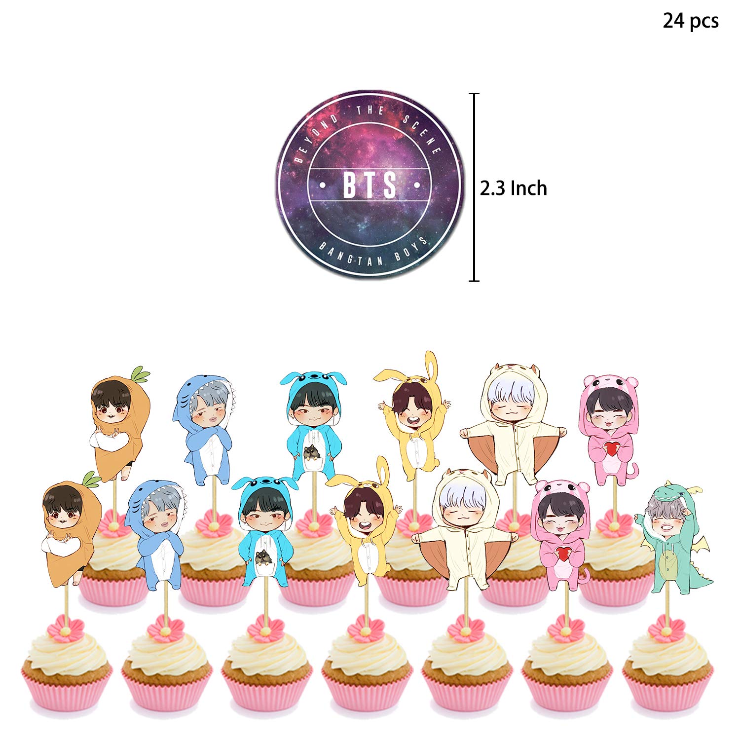 BTS Birthday Party Supplies BTS Banner Cake Topper 24 Cupcake Toppers ...