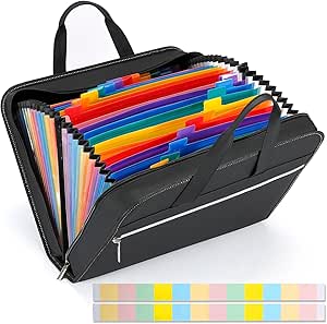 Amazon.com : SEEKIND PU Leather Accordian File Organizer 26 Pockets, Expanding File Folder with ...