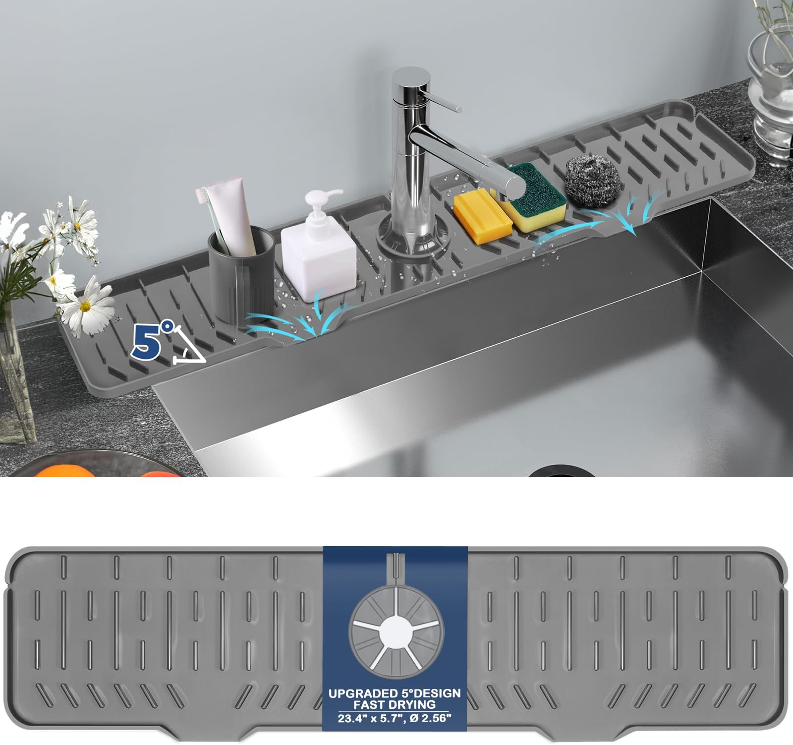 Amazon.com: Kitchen Faucet Splash Mat, 18 inch Silicone Sink Splash ...