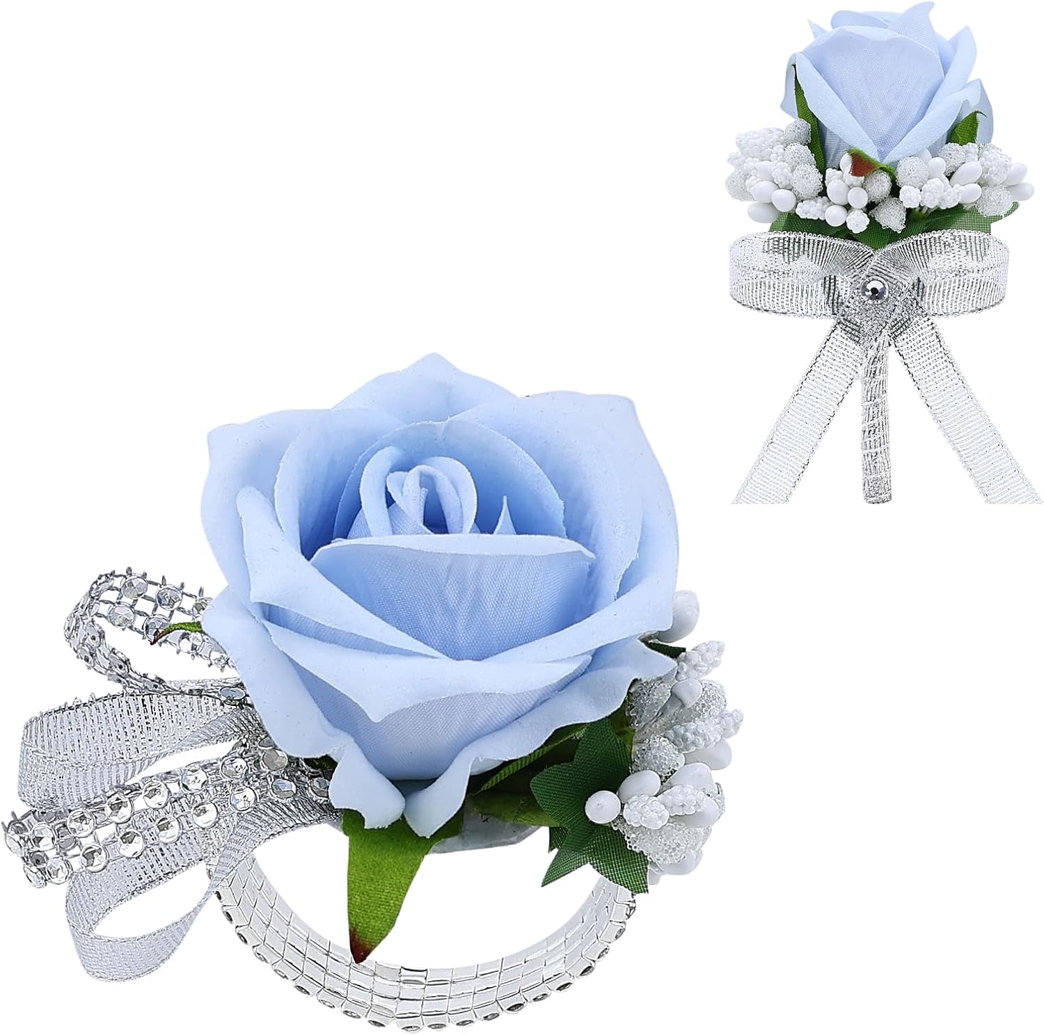 Amazon.com: Vkkperp 2Pcs Light Blue Rose Corsage and Boutonniere Set ...