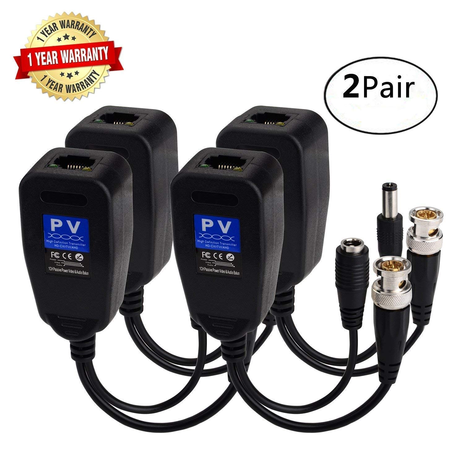 Buy Video Balun HD-CVI/TVI BNC Passive Active Adapter Baluns with DC ...