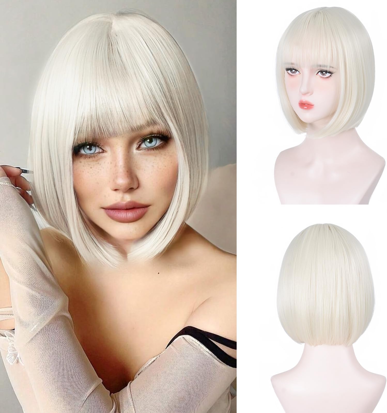 Amazon.com : YOUNIGA Brown Bob Wig With Bangs 12 Inch Mix Brown Wig ...