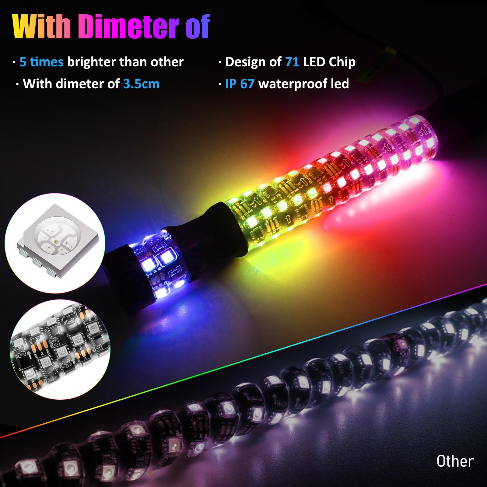 Snapklik.com : SUNPIE RGB Lights Universal Blare LED Whip Lights w ...