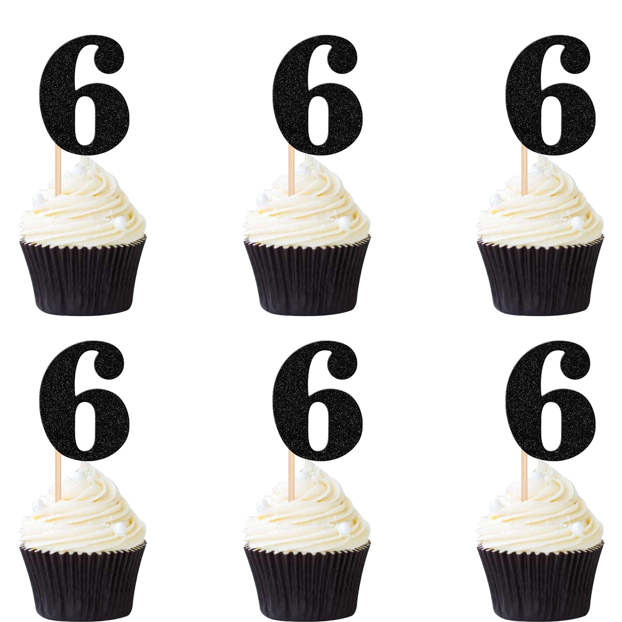 Amazon.com: 30 PCS 6th Birthday Cupcake Toppers Glitter Number 6 ...