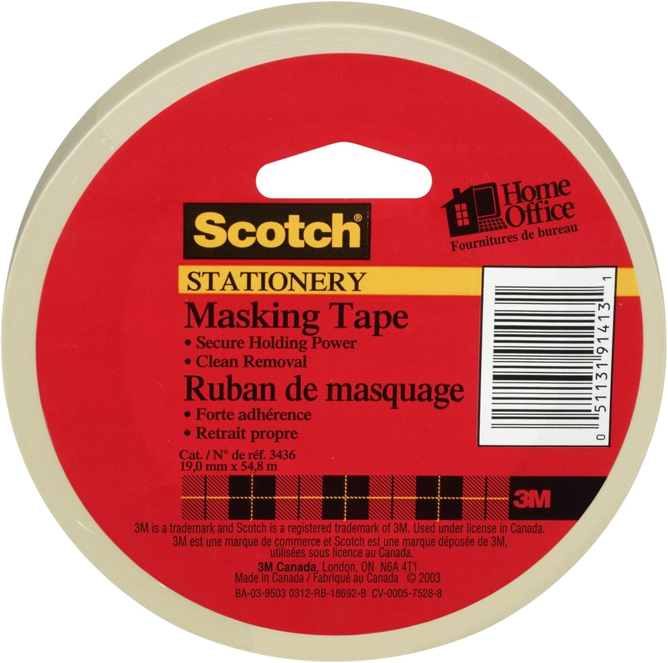 Scotch Tape Stationery Masking Tape, 19mm Wide x 54.8m, 1 Roll : Amazon ...