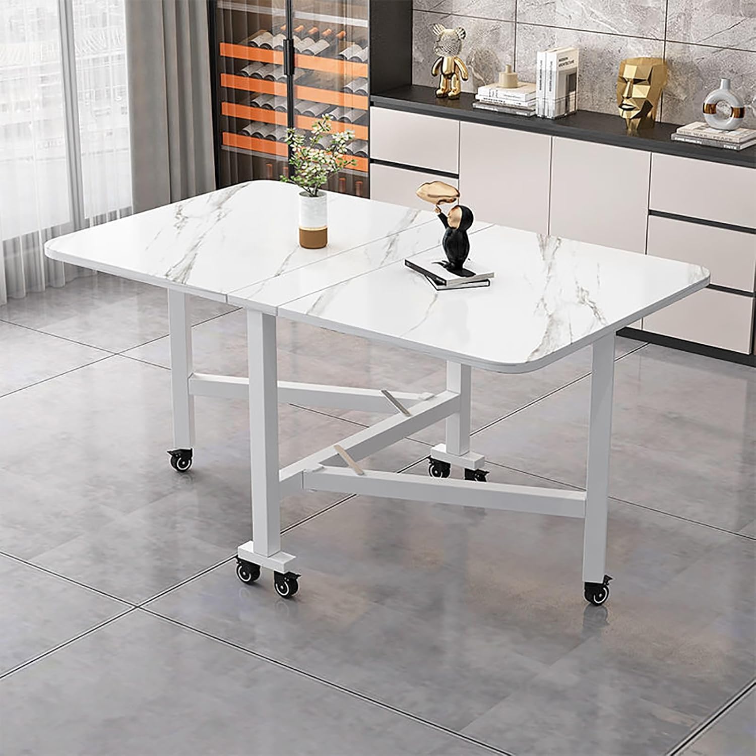 Amazon.co.jp: Movable Extendable Kitchen Table, Folding Dining Table ...