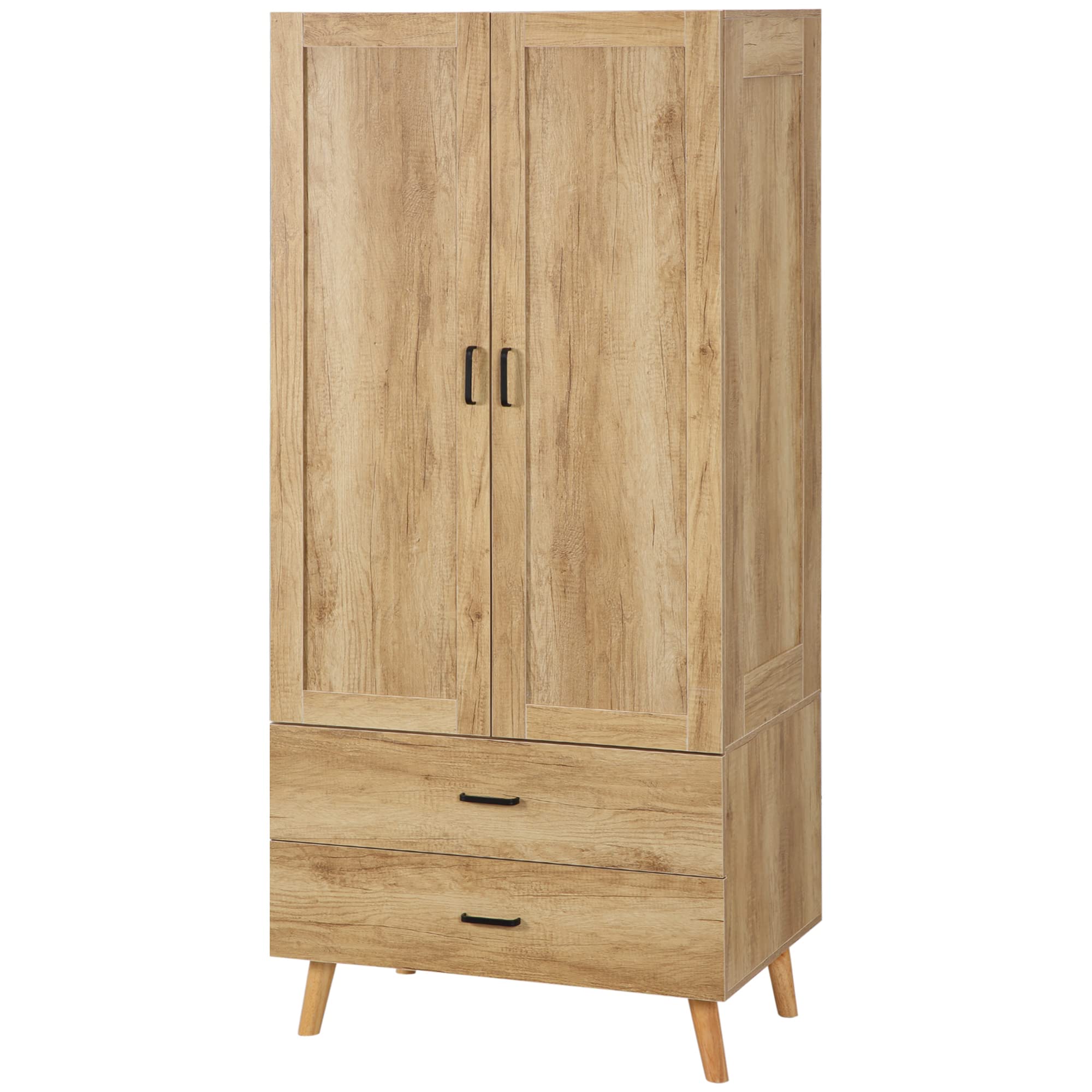 HOMCOM 2 Door Wardrobe, Compact Clothes Storage Unit with 2 Drawers ...