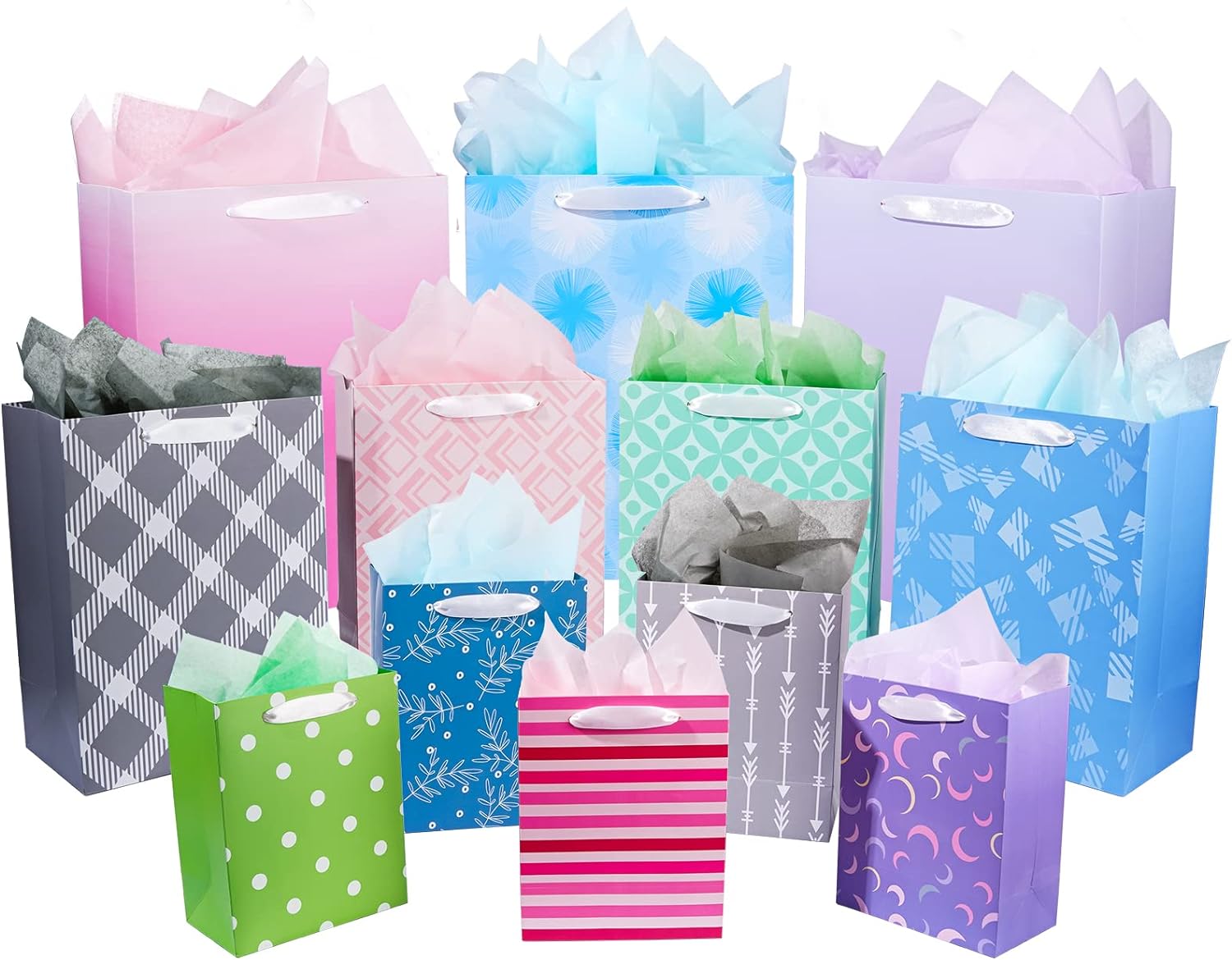 12 Pack Gift Bags Assorted Sizes and Designs, Gift Bags Bulk with ...