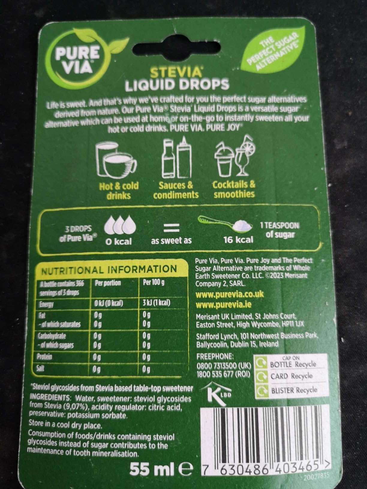 Pure Via Stevia Liquid Drops 55ml - Calorie free sugar alternative ...