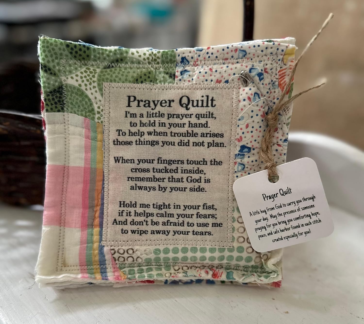 Amazon.com: Darciamou Vintage Prayer Quilt Squares with Cross Inside ...