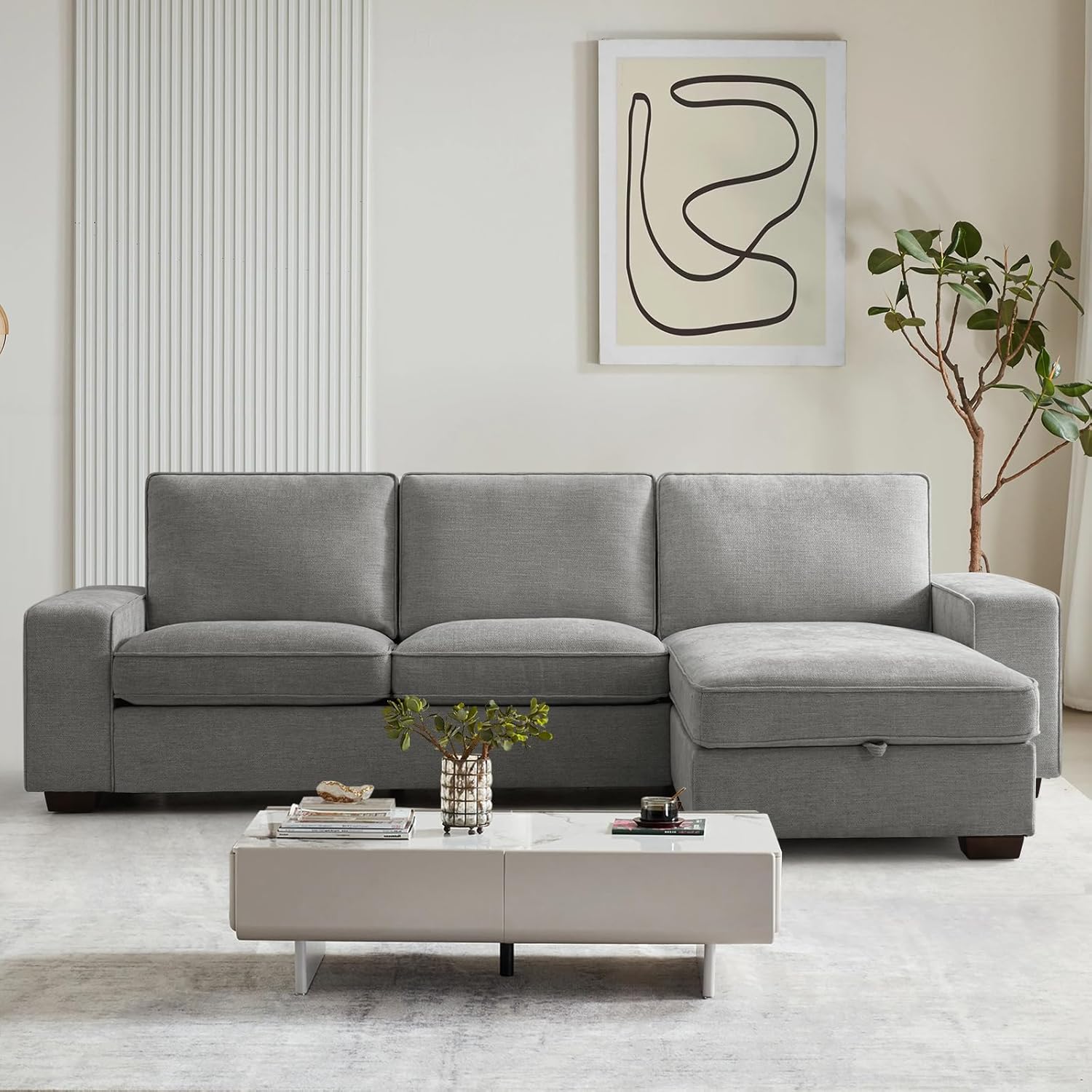 Amazon.com: COHOME 100" L-Shaped Couch with Storage, Chenille ...