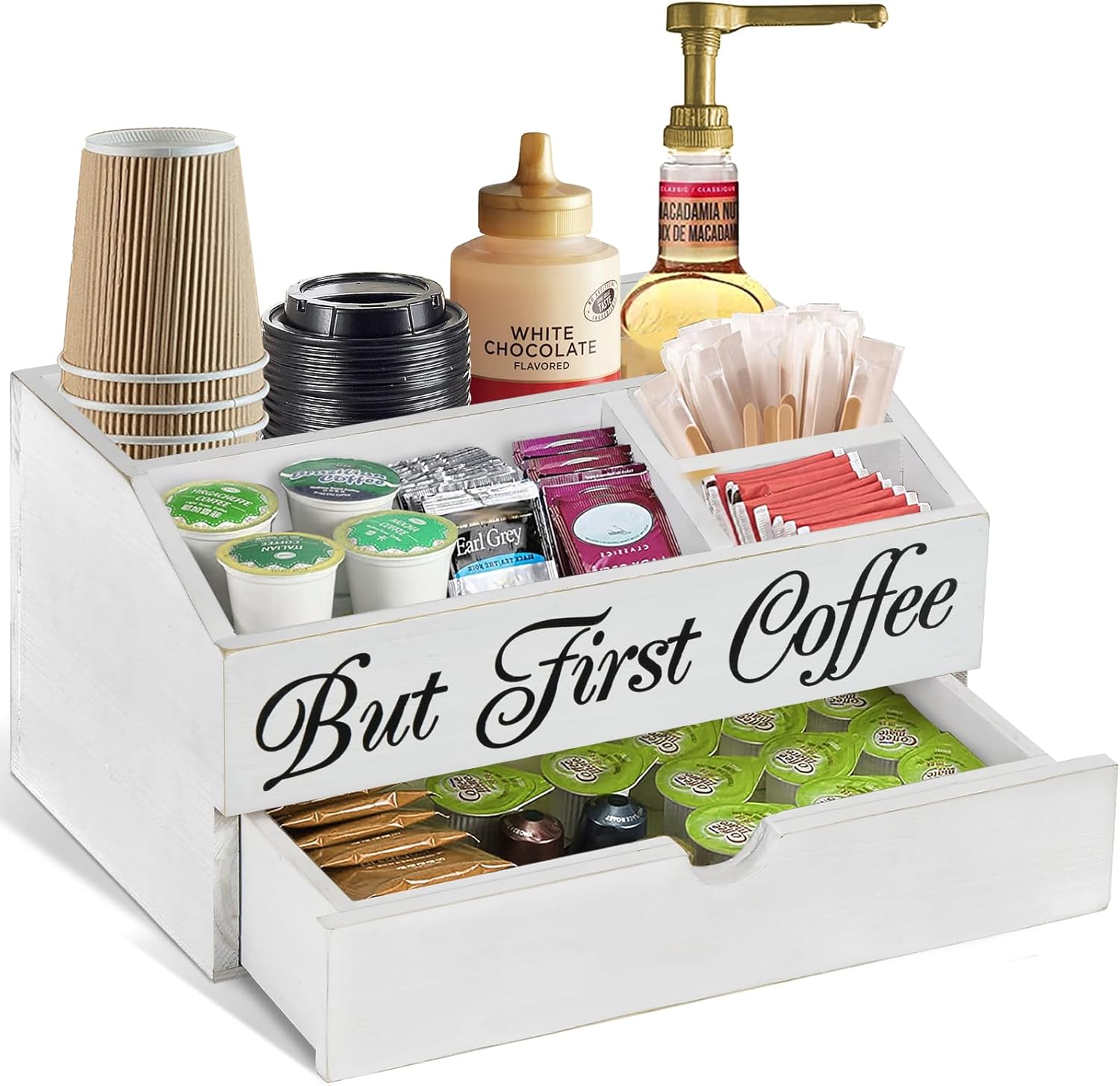 Amazon.com: Coffee Station Organizer With Drawer - Wood K Cup Pods ...