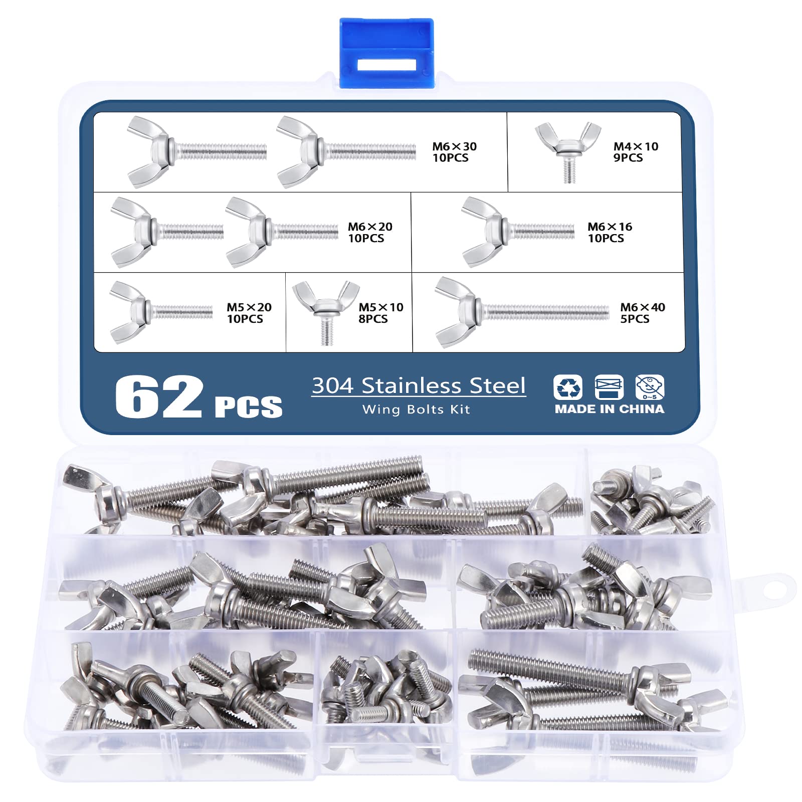 Snapklik.com : 62 Pcs 7 Sizes Wing Screws Assortment Kit, Stainless ...