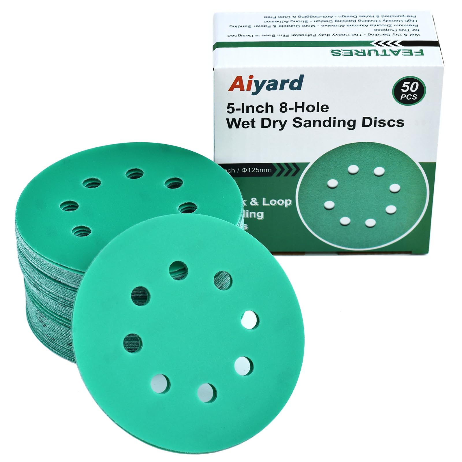 Snapklik.com : Aiyard 5-Inch 8-Hole Wet Dry Sanding Discs 600 Grit