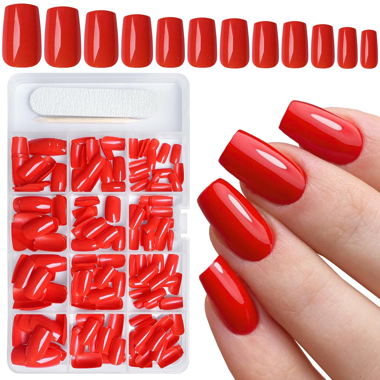 Amazon.com: AddFavor 240pcs Hot Red Press on Nails Medium Square Fake ...