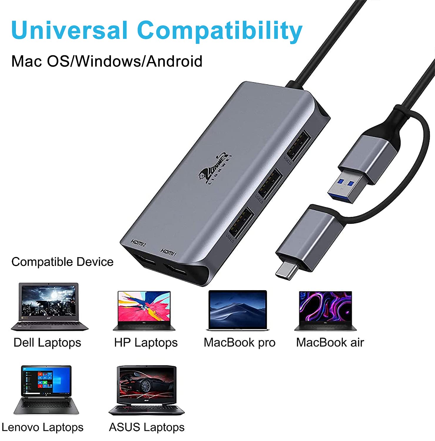 Laptop Docking Station USB 3.0 To Dual HDMI Docking Station - 2 Monitor ...