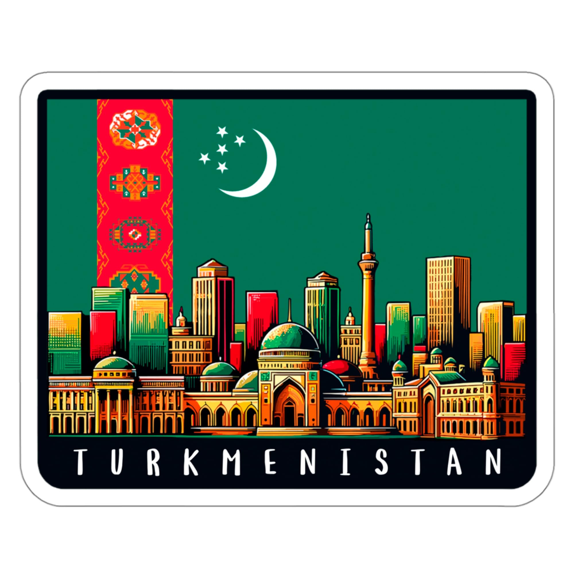 Amazon.com: Turkmenistan Flag Sticker Weatherproof Vintage Decal Vinyl ...