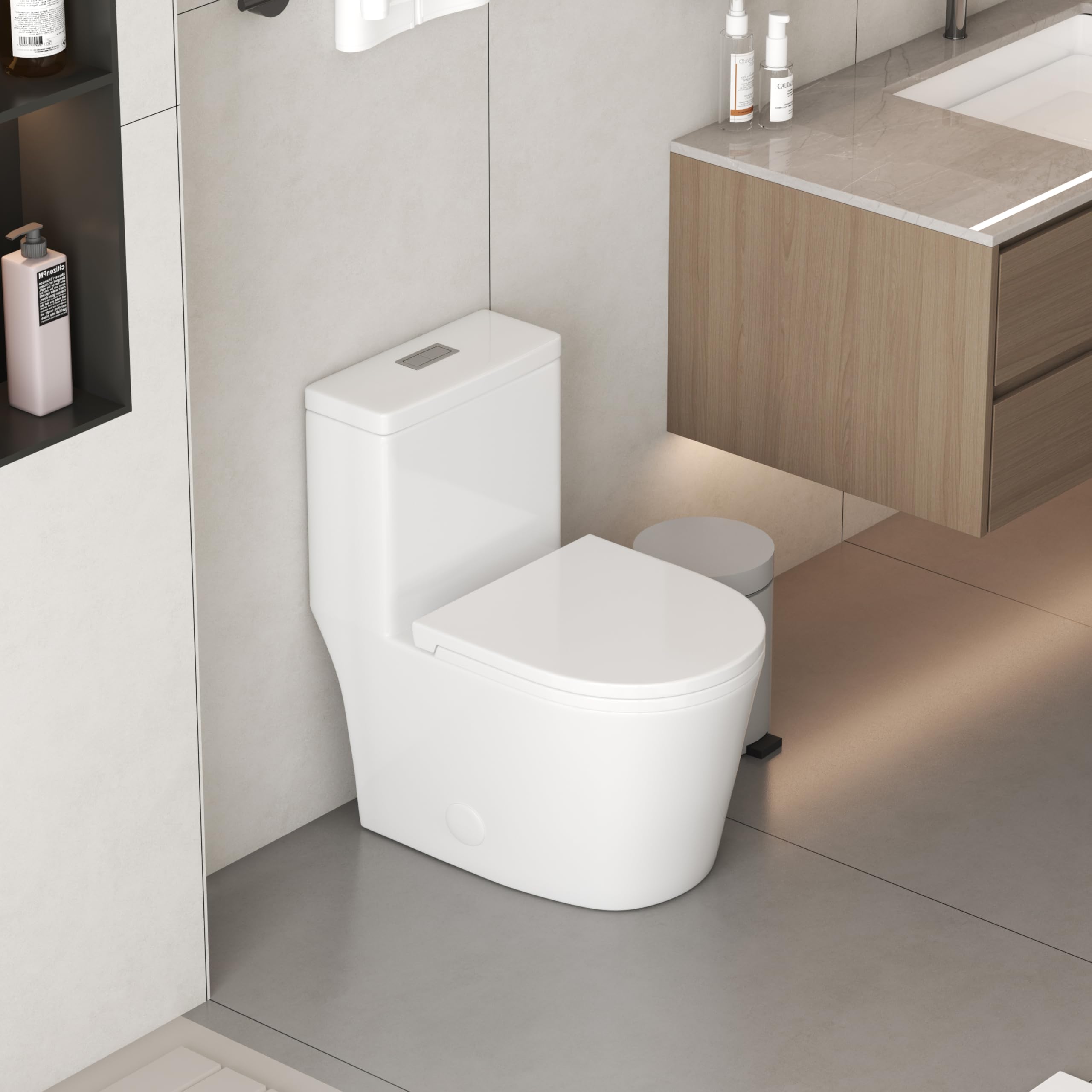 24” Depth Small Modern Toilet, WHALEKING Compact One Piece Short Toilet ...