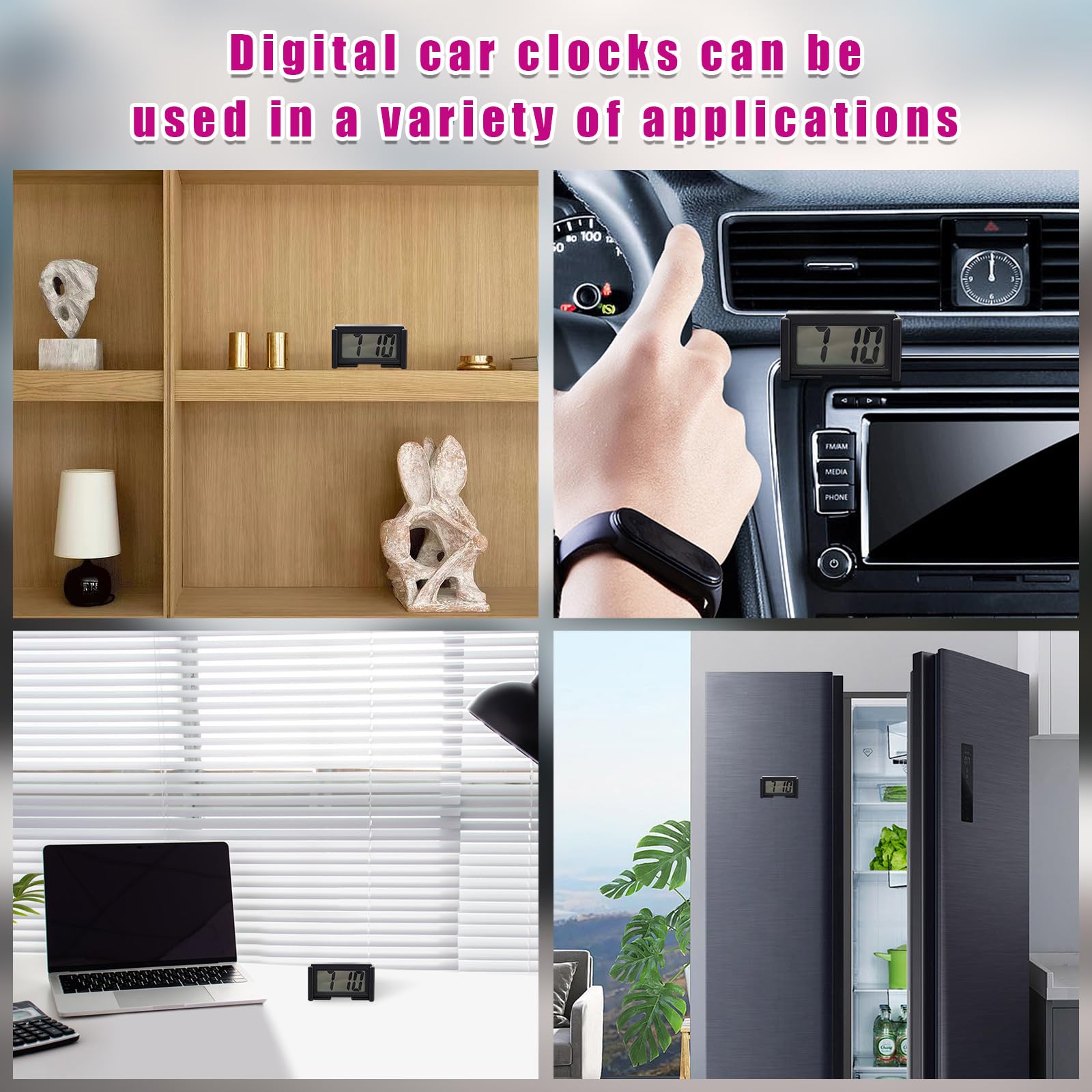 Snapklik.com : Augeny Mini Car Digital Clock, Adhesive Electronic Small ...