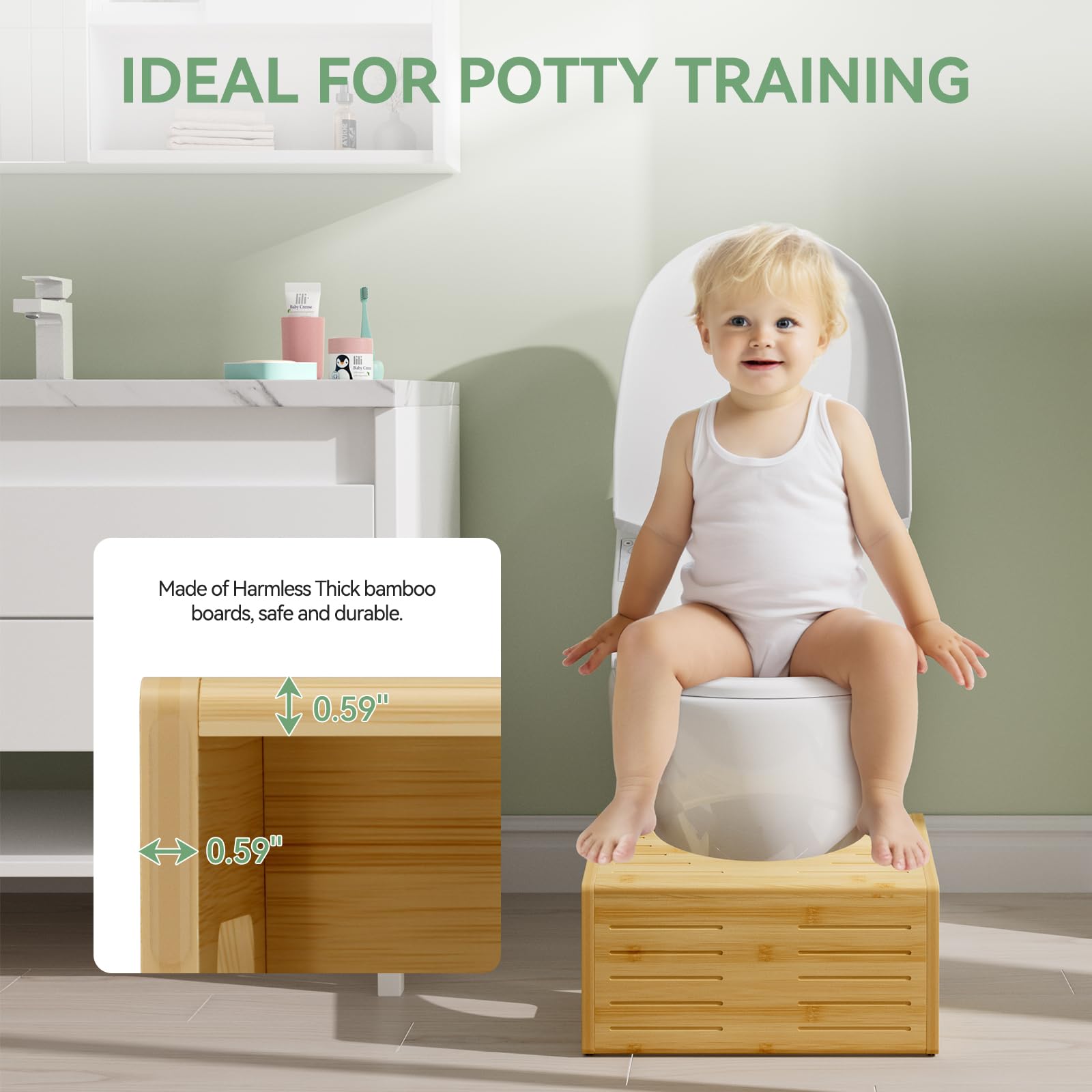 AmazerBath Toilet Squat Stool for Toddlers, 3-in-1 Sturdy Bamboo Poop ...