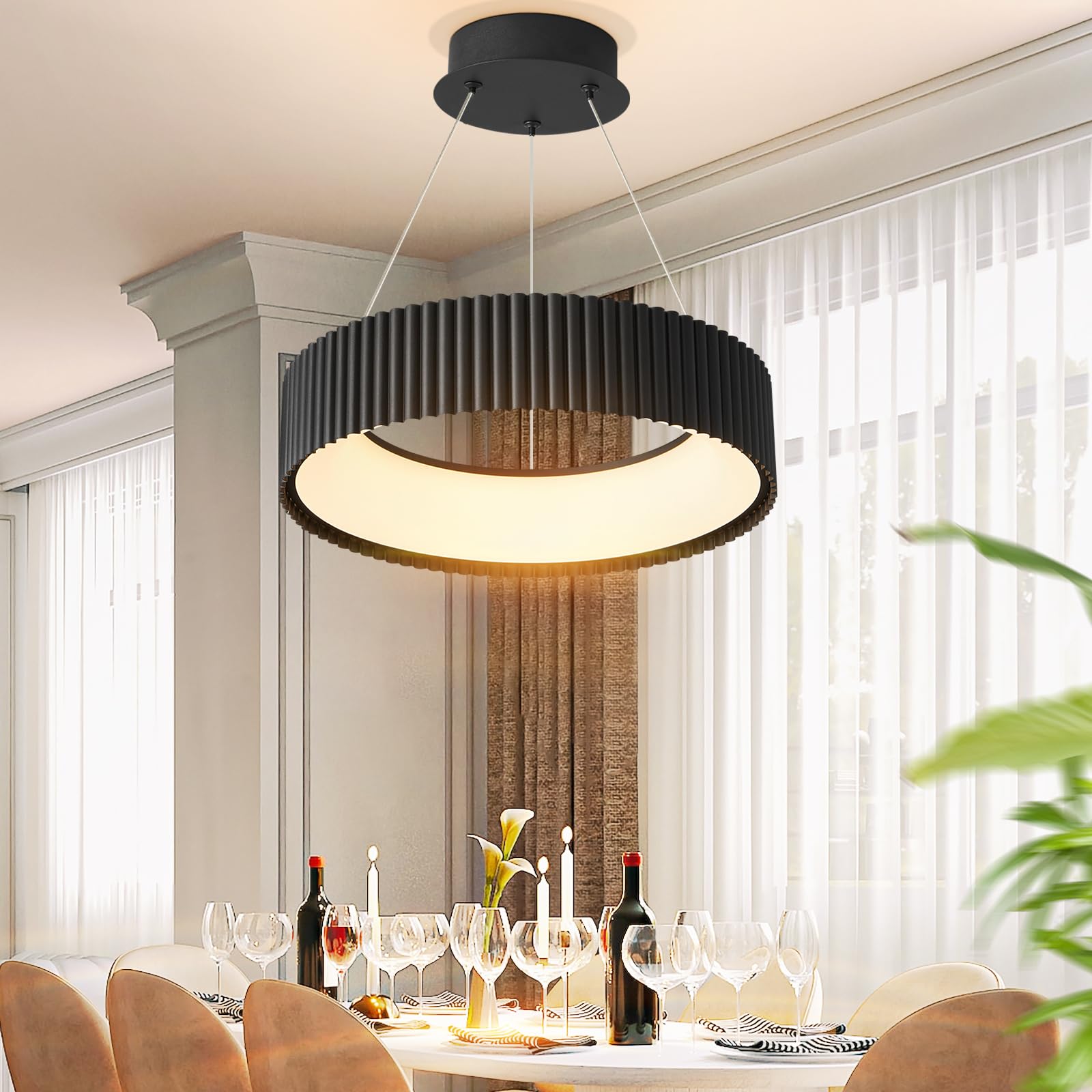 Dnshjue Modern LED Chandelier-24.4" Black Dimmable Circular LED Pendant ...