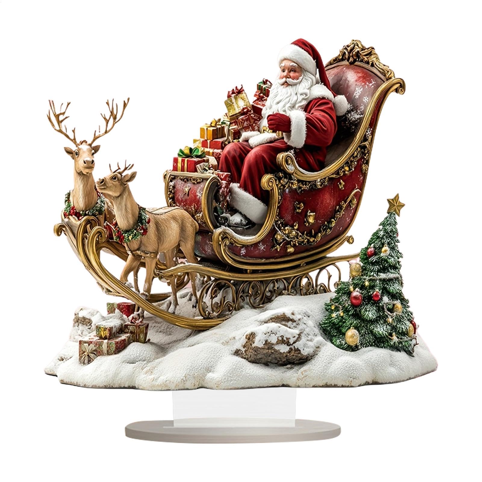 Santa And Sleigh With Reindeer - 25cm Santa Sleigh Ornaments, Holiday ...