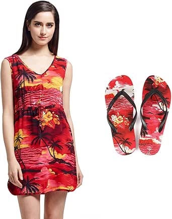 Vestido a Juego con túnicas Aloha de Hawaiian Luau Outfit y Chanclas en ...