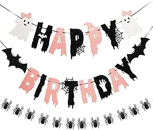 Amazon.com: Happy Halloween Banner, Pink and Black Glitter Halloween ...