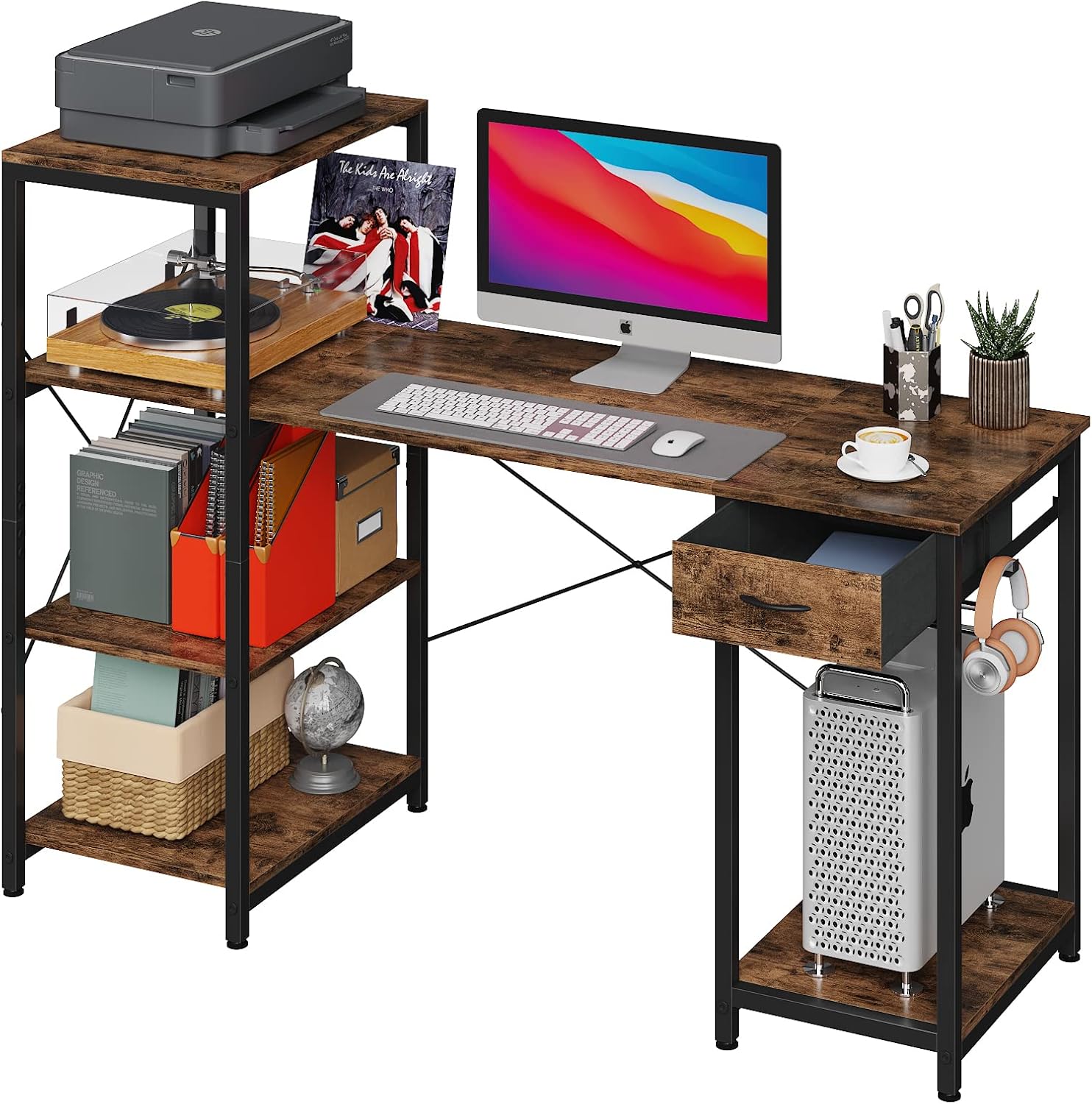 GYIIYUO Computer Desk 55 Inch with 4-Tier Wider 14'' Printer Shelves ...