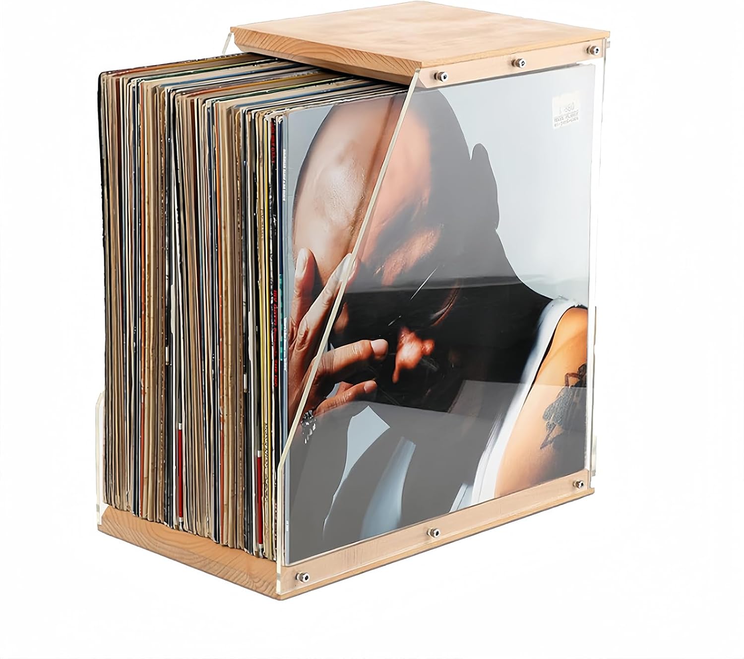 Vinyl Record Storage Box, Timber Vinyl Storage Organizer for 40+ LPs ...