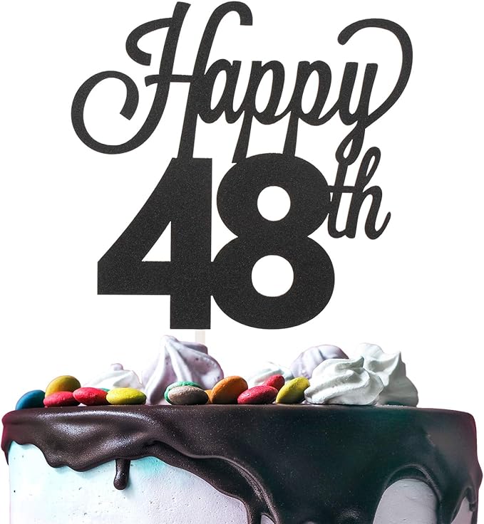Amazon.com: LINGTEER Happy 48th Birthday Black Cake Topper - Cheers to ...