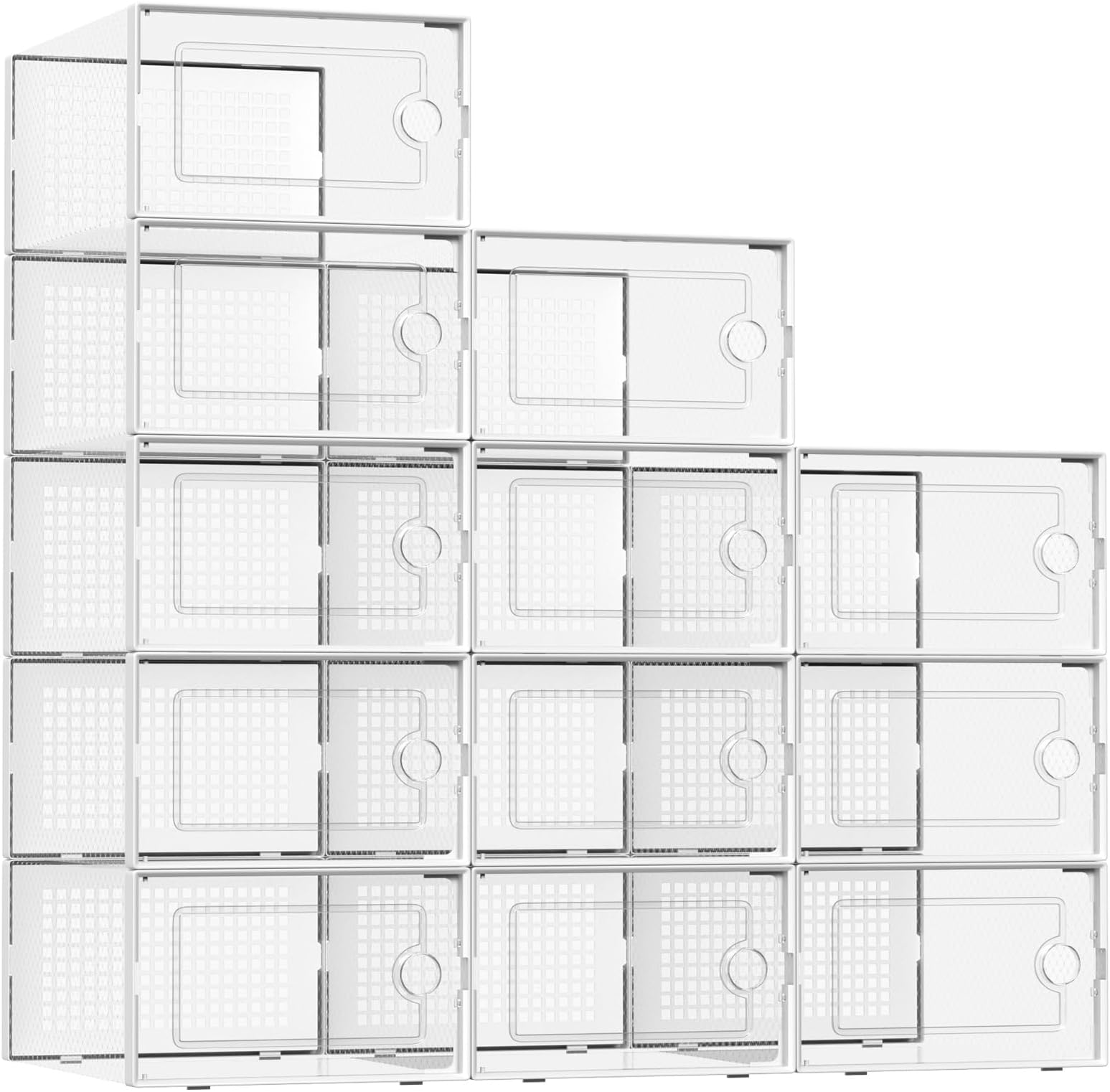 SALA Large Clear Shoe Boxes Stackable, Set of 12 Shoe Storage Boxes ...