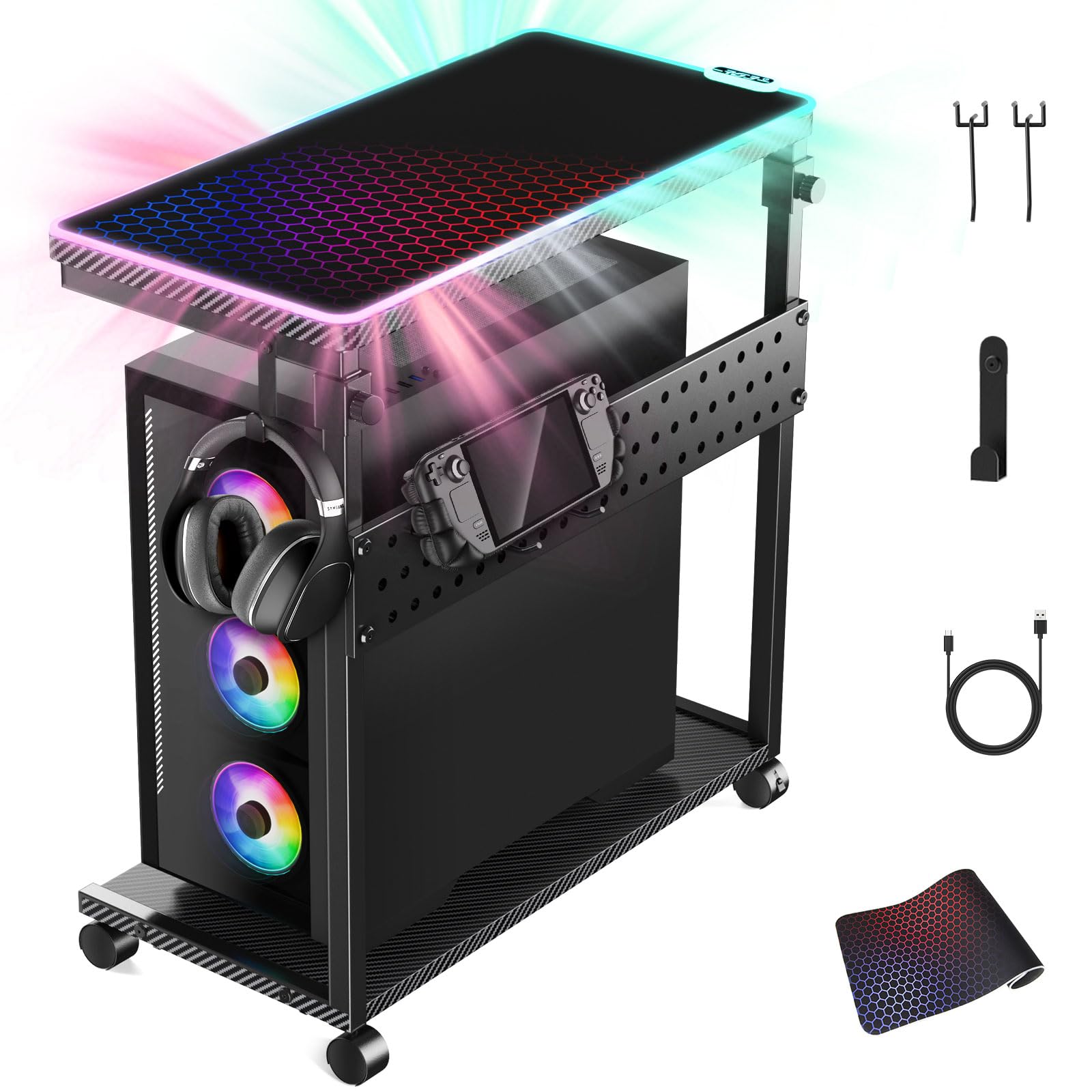 Amazon.com: Height Adjustable PC Tower Stand, 2-Tier Full ATX-Case PC ...