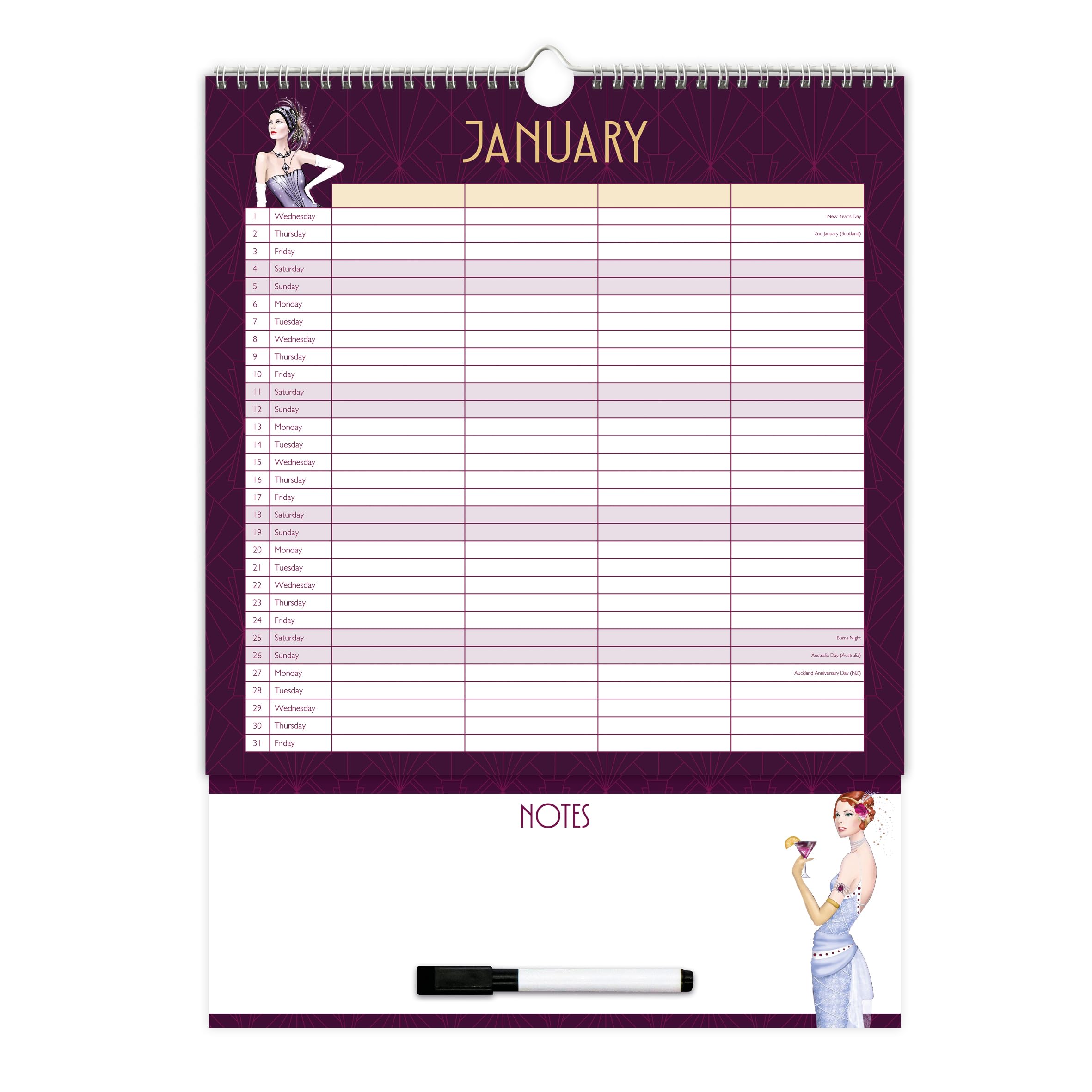 Claire Coxon Art Deco 2025 Family Organiser Wall Calendar – BigaMart