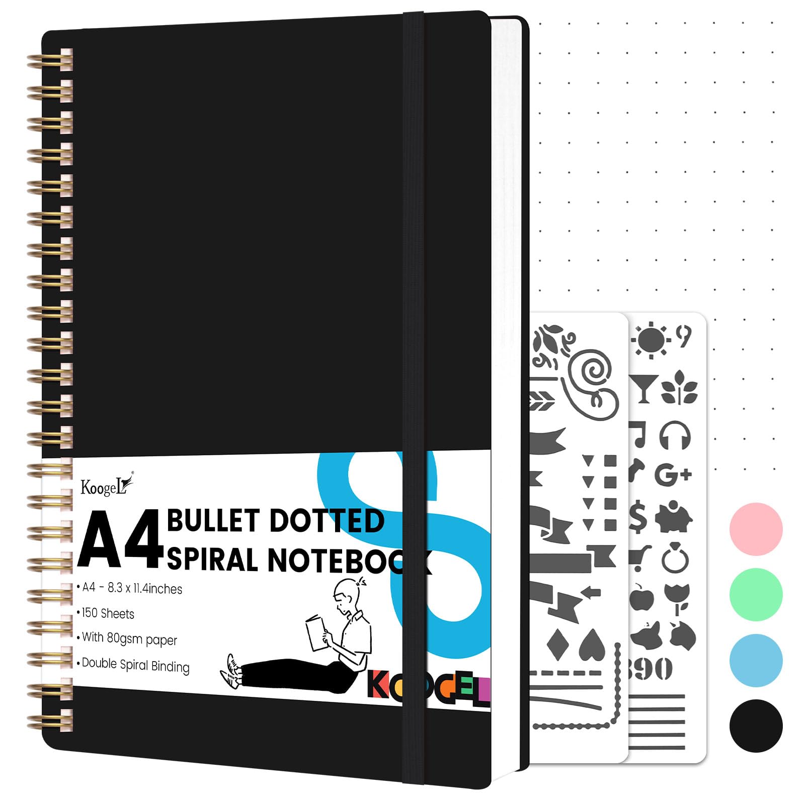 Amazon.com : Koogel Dotted Journal Notebook, 8.3 x 11.4 Inch, 150 ...