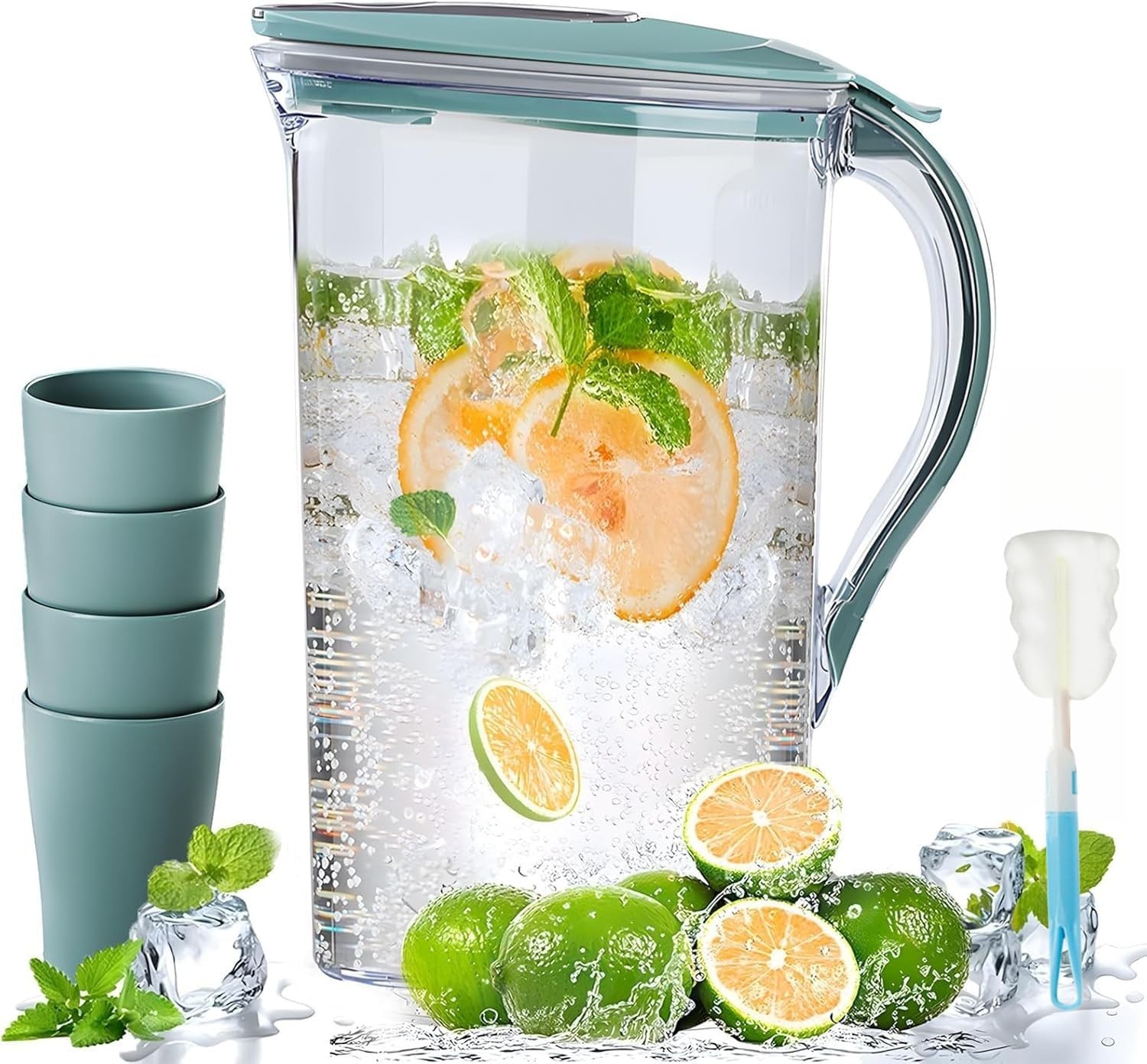 Water Jug Set – 2.1L/70oz BPA-Free Fridge Pitcher Set with 4 Cups ...