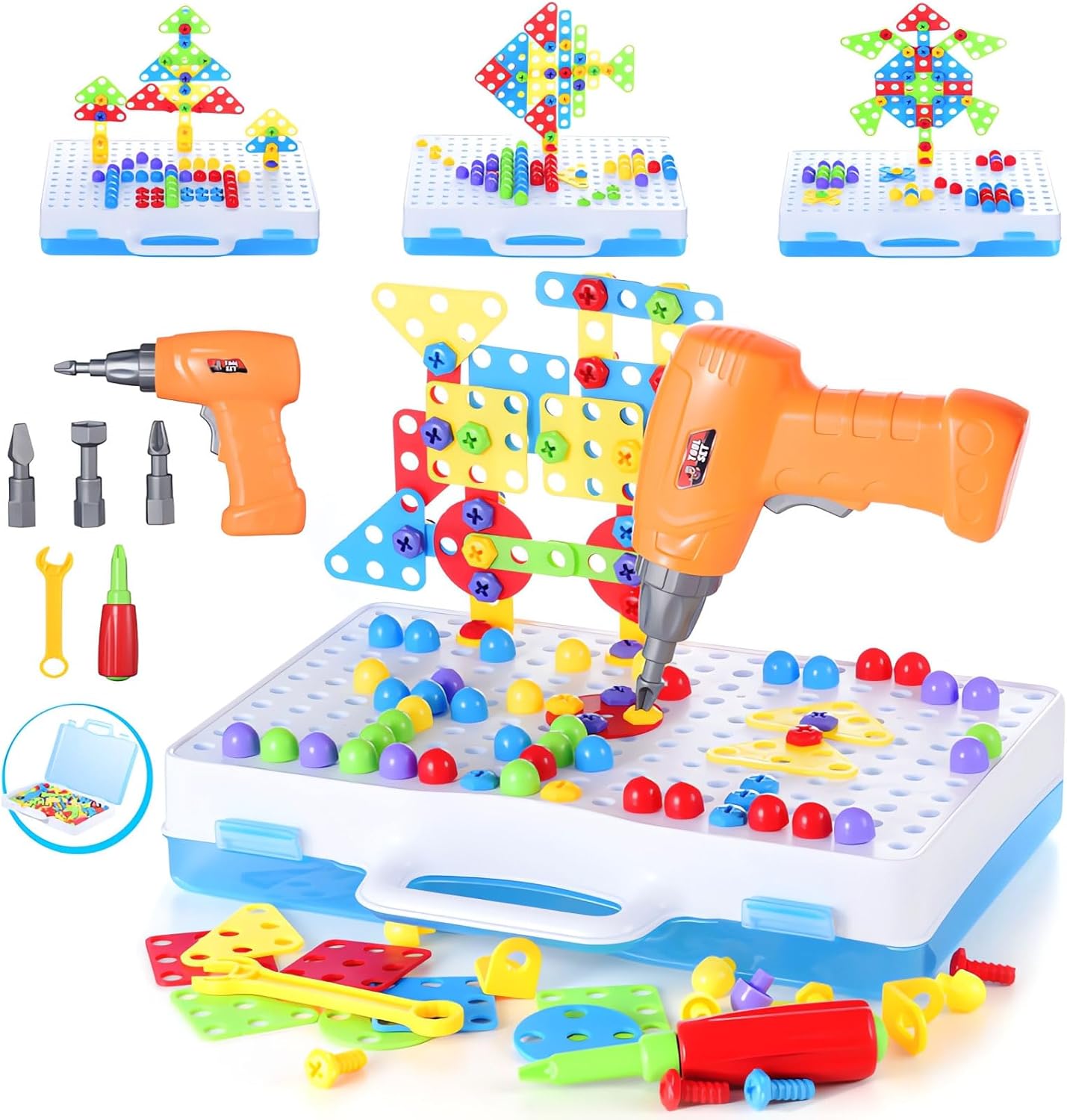 Qohuooi Building Block Games Set with Toy Drill & Screwdriver Tool Set ...