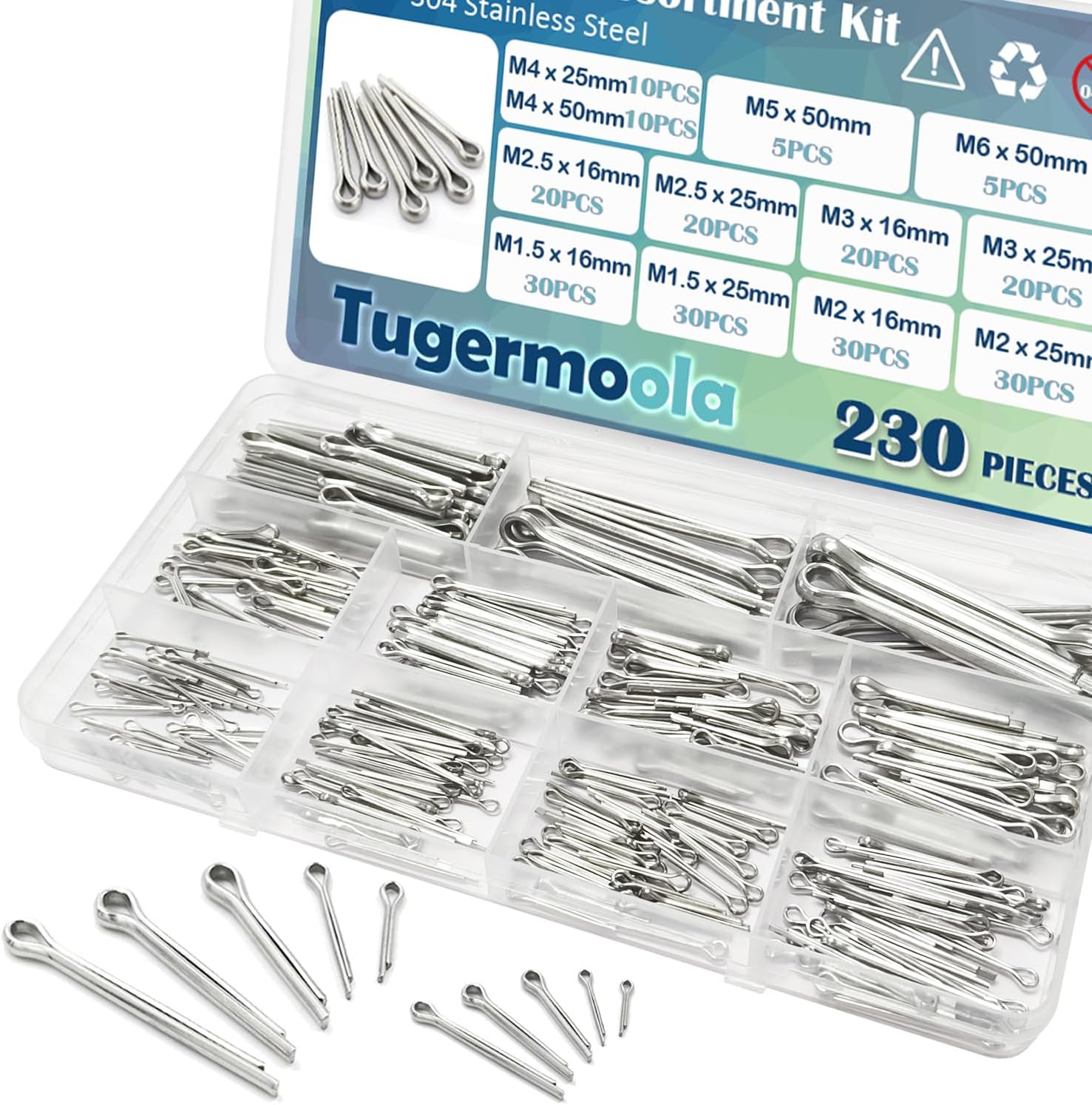 Amazon.com: Glarks 90Pcs 304 Stainless Steel Cotter Pin Clip Key ...