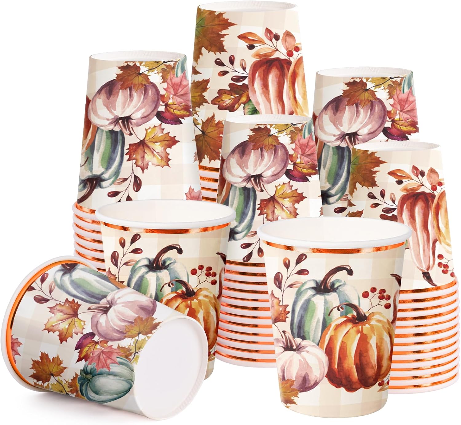 Amazon.com: WRAPAHOLIC 50 Pcs Fall Paper Cups - 9 oz Pumpkin & Maple ...