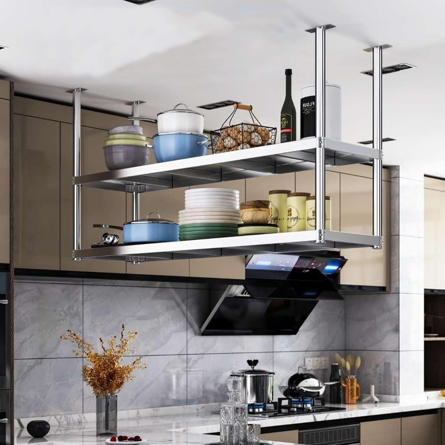 Amazon.com: Drsyffsup Hanging Floating Stainless Steel Shelf, 2-Layer ...