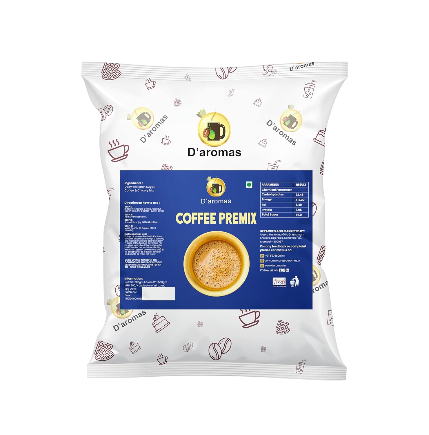 D'aromas Instant Coffee Powder Premix 8.5kg, Instant Premix Coffee ...
