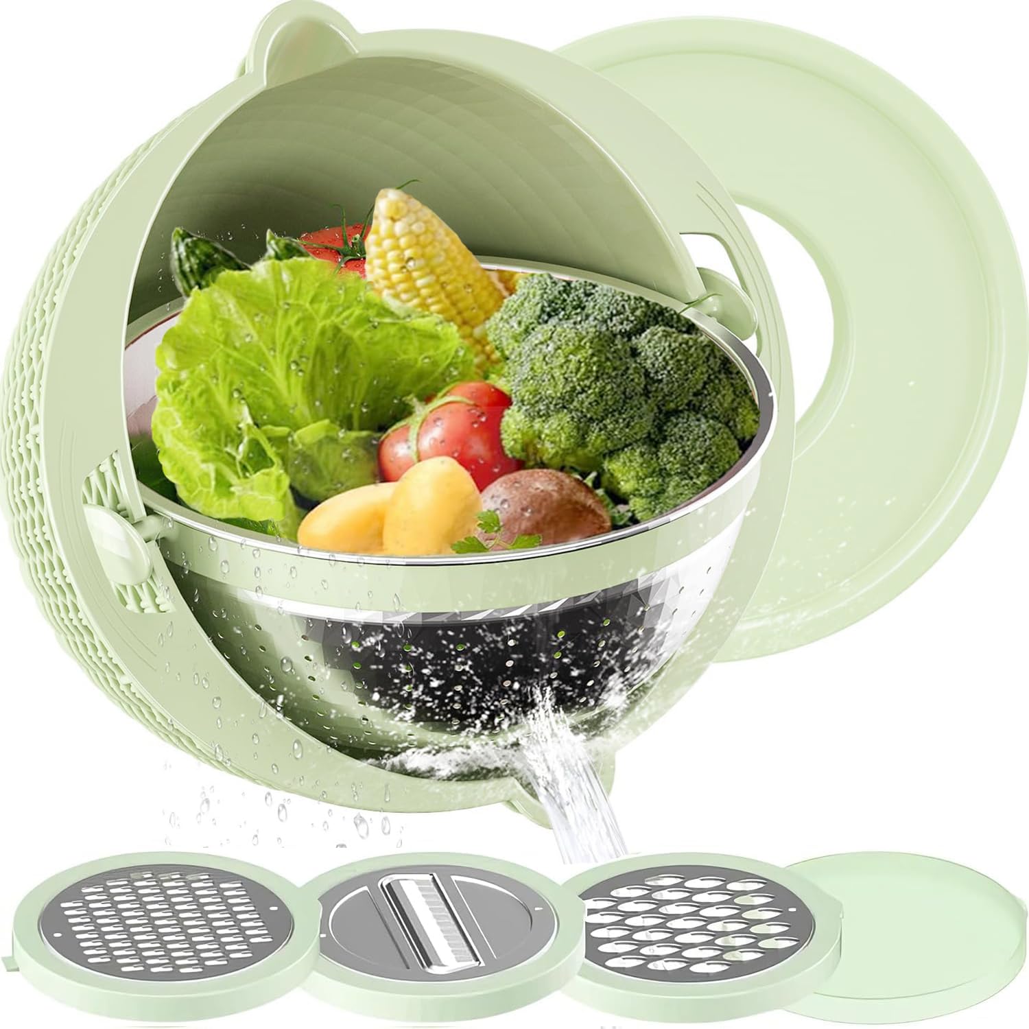 4-1 Colander with Mixing Bowl Set with Slicer, Double-Layer Rotatable ...