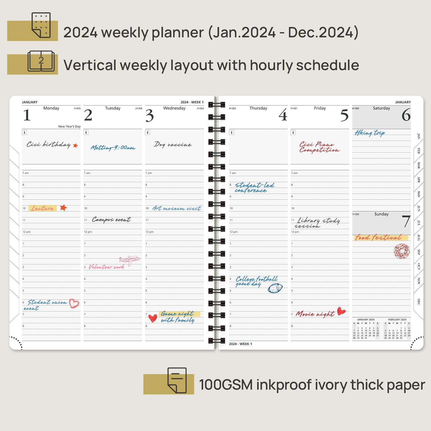 Snapklik.com : POPRUN 2024 Weekly Planner Spiral Bound - Hourly ...