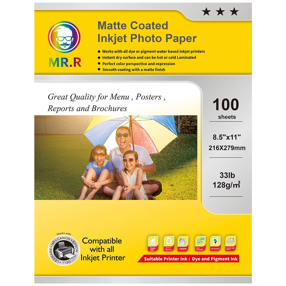 Buy MR.R Matte Coated Inkjet Photo Paper,33LB 128gsm, Letter Size 8.5 ...