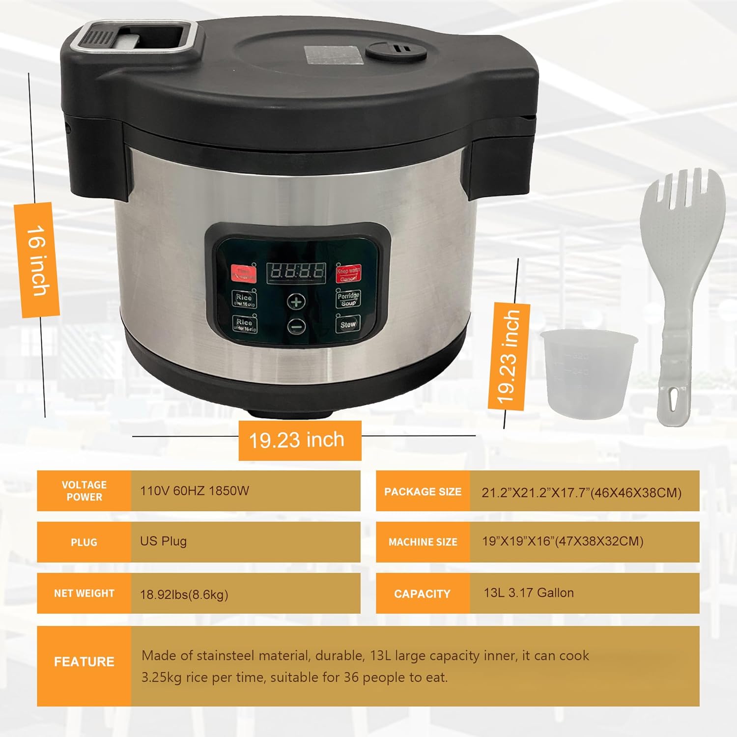 Vaseni Arrocera grande Commerical 60 tazas (cocida), olla arrocera eléctrica grande de 14 ...