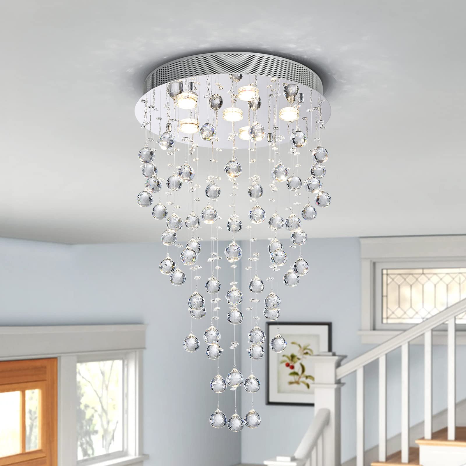 WUZUPS Crystal Raindrop Round Chandelier 6-Light Flushmount Ceiling ...