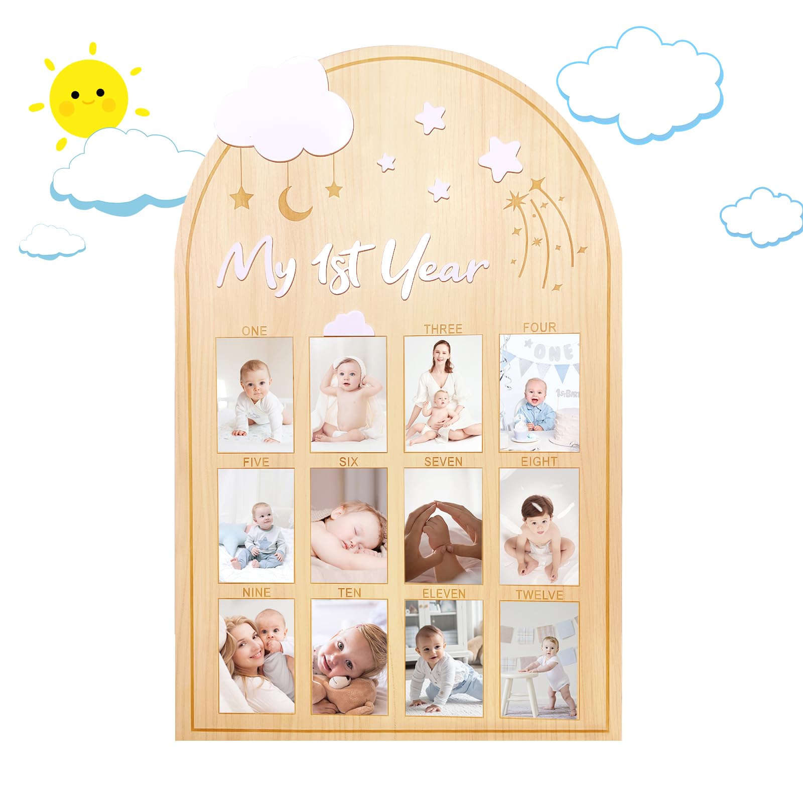 Amazon.com: YHOLSDAS My First Year Wooden Photo Board, 12 Months ...