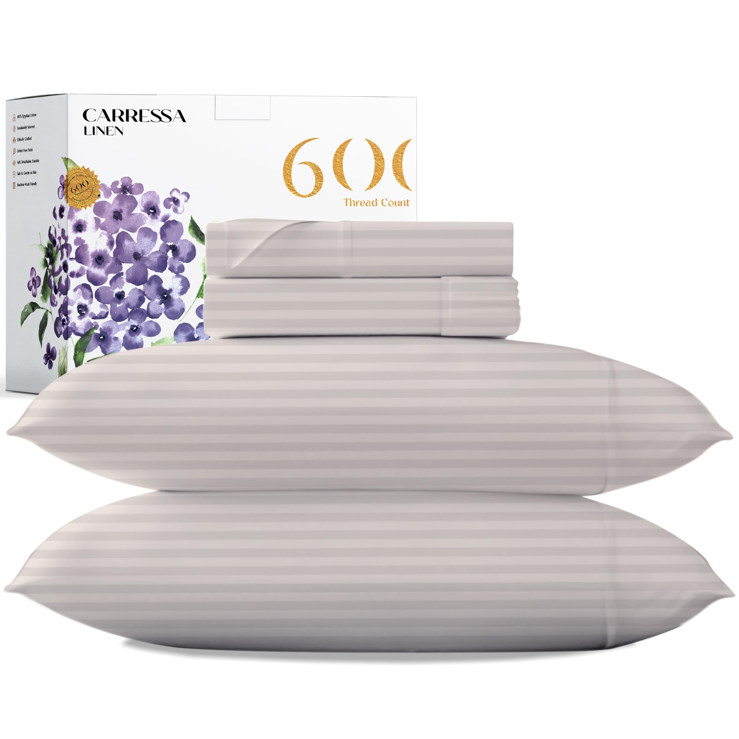 Amazon.com: Carressa Linen Luxury Egyptian Cotton Twin Stripe Sheet Set ...